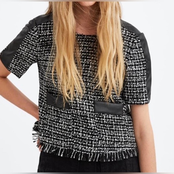 Zara | Tops | Nwt Zara Trf Collection Tweed Crop Top With Faux Leather ...